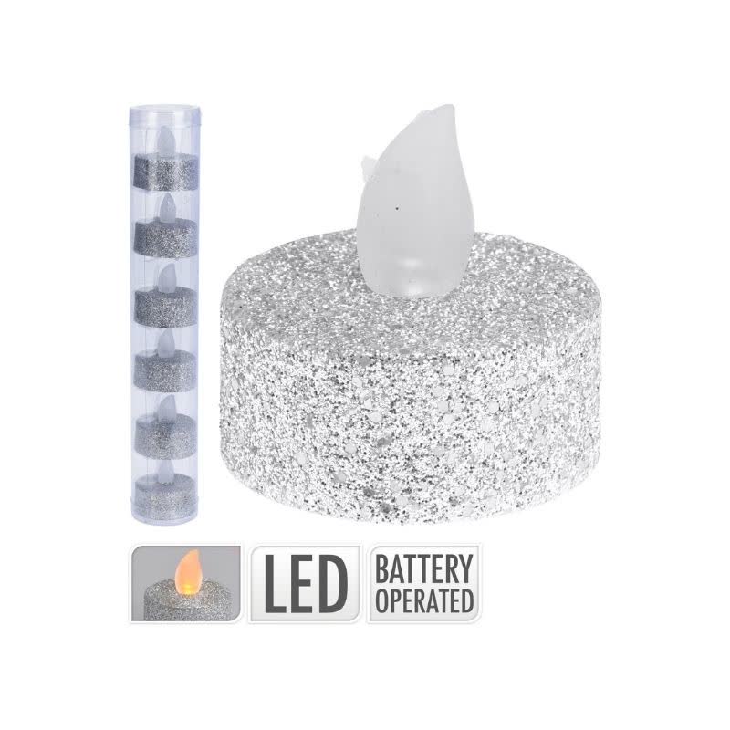 Κερί ρεσώ με led και ασημί γκλίτερ (6 τεμ.) - Μπαρκάς - Είδη Συσκευασίας