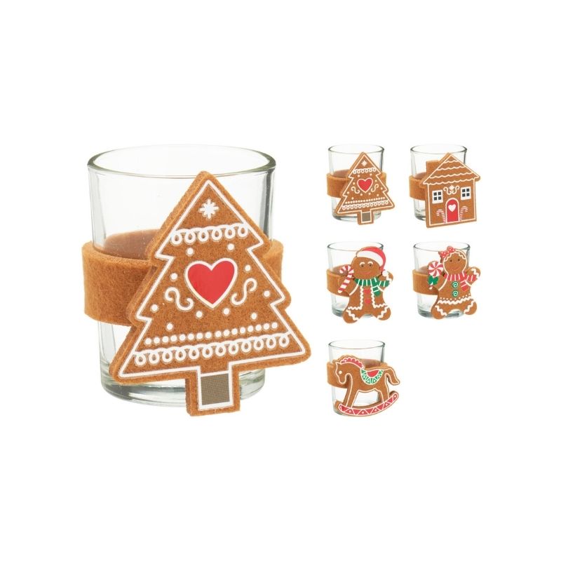 Κηροπήγιο γυάλινο gingerbread σε 5 σχέδια 7 εκ. x 6 εκ. (1 τεμ ...